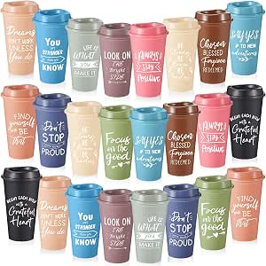 Amazon.com | FillTouch 24 Pcs 16 oz Reusable Plastic Coffee Cups with ...