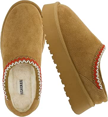 Amazon.com | CUSHIONAIRE Kabuki Platform Boots Genuine Suede Fuzzy Mule ...