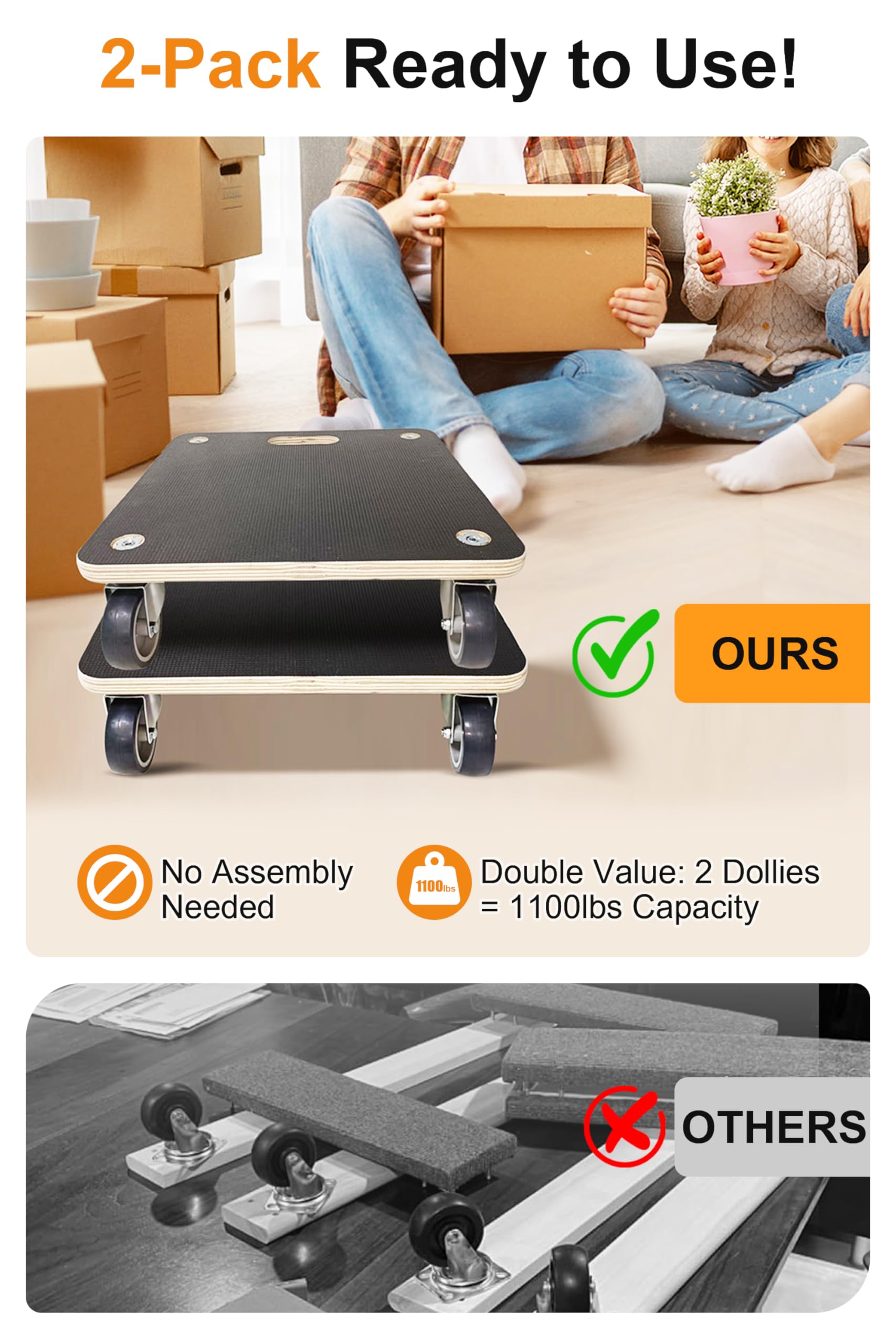 Snapklik.com : (2 Pack) Heavy Duty 551LB Square Moving Dolly - 3" TPR ...