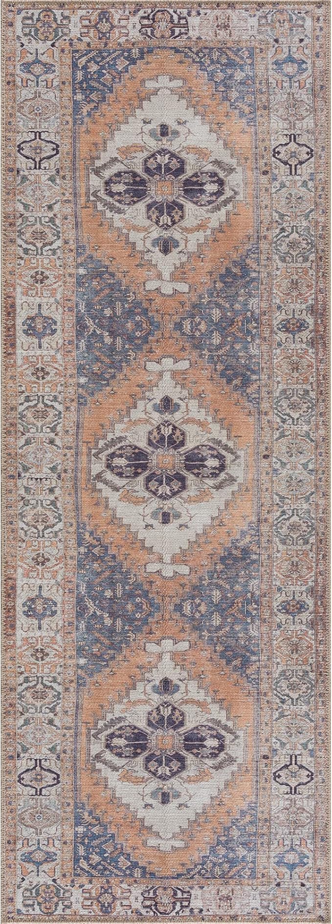 Amazon.com: Bloom Rugs Washable 12 ft Runner - Orange / Blue / Beige ...