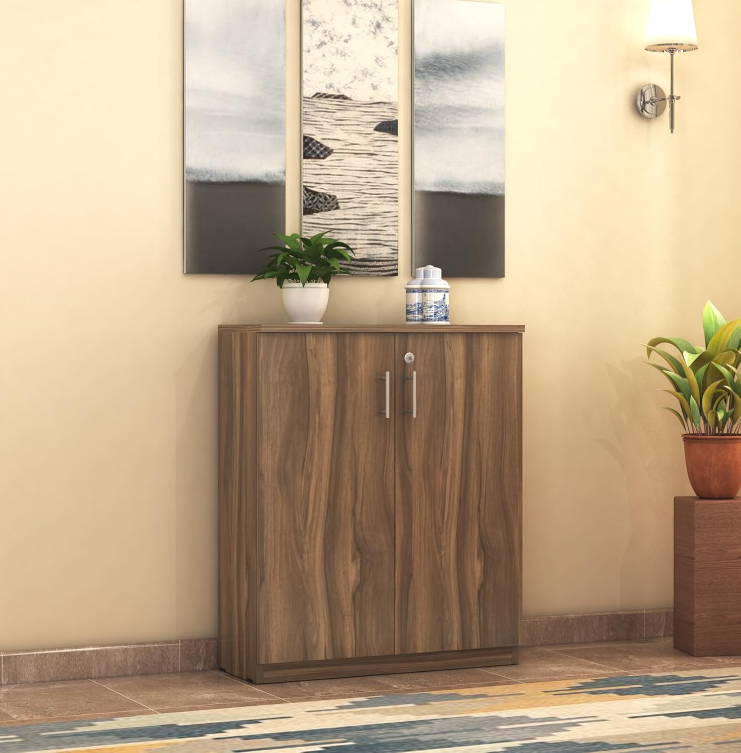 BED WALE BHAIYA Elegant Wooden Shoe Cabinet | Lockable Shoe Rack with ...