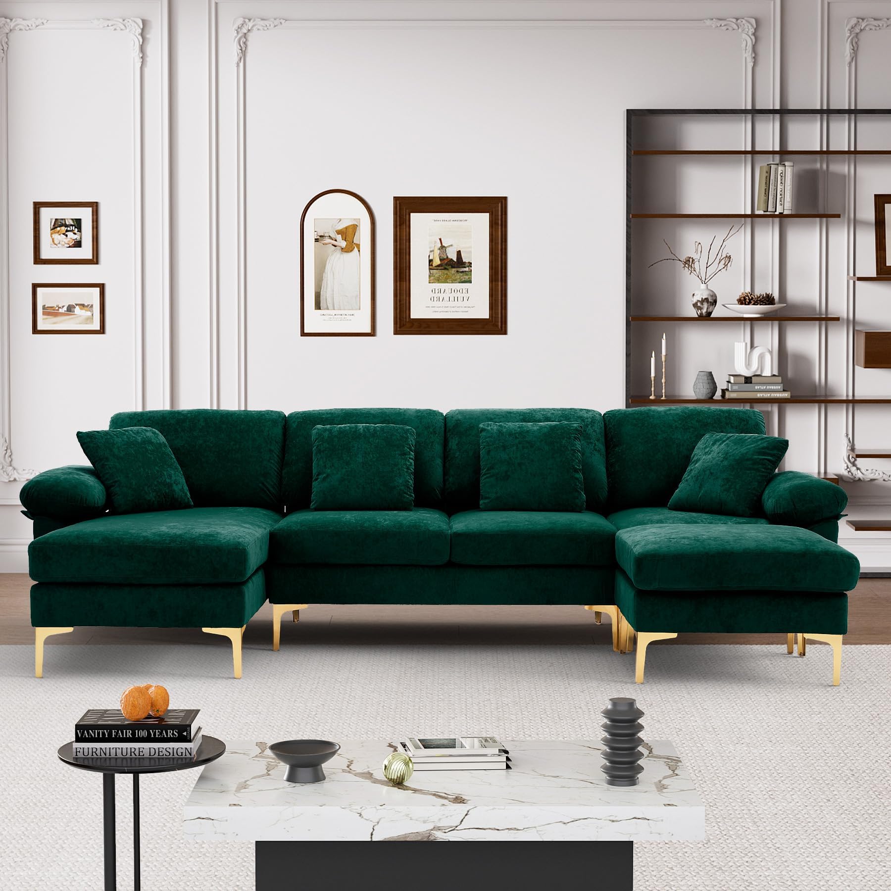Amazon.com: Belffin Convertible Sectional Couch Velvet L Shaped Sofa 4 ...