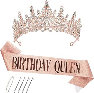 Amazon.com: Birthday Crown for Women, CAVETEE Glitter Crystal Tiara ...