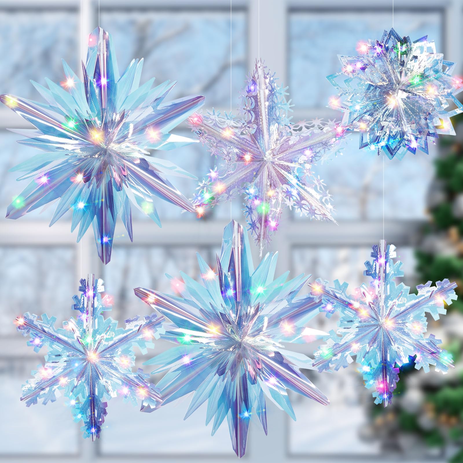 Amazon.com: Riakrum 6 Pcs 23.62 Inch Christmas Iridescent Snowflake ...