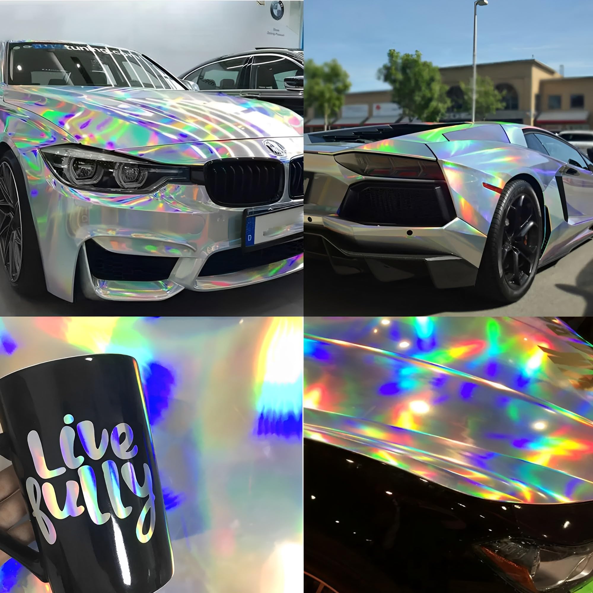 Snapklik.com : Lypumso Holographic Laser Silver Vinyl Wrap, PET Chrome ...