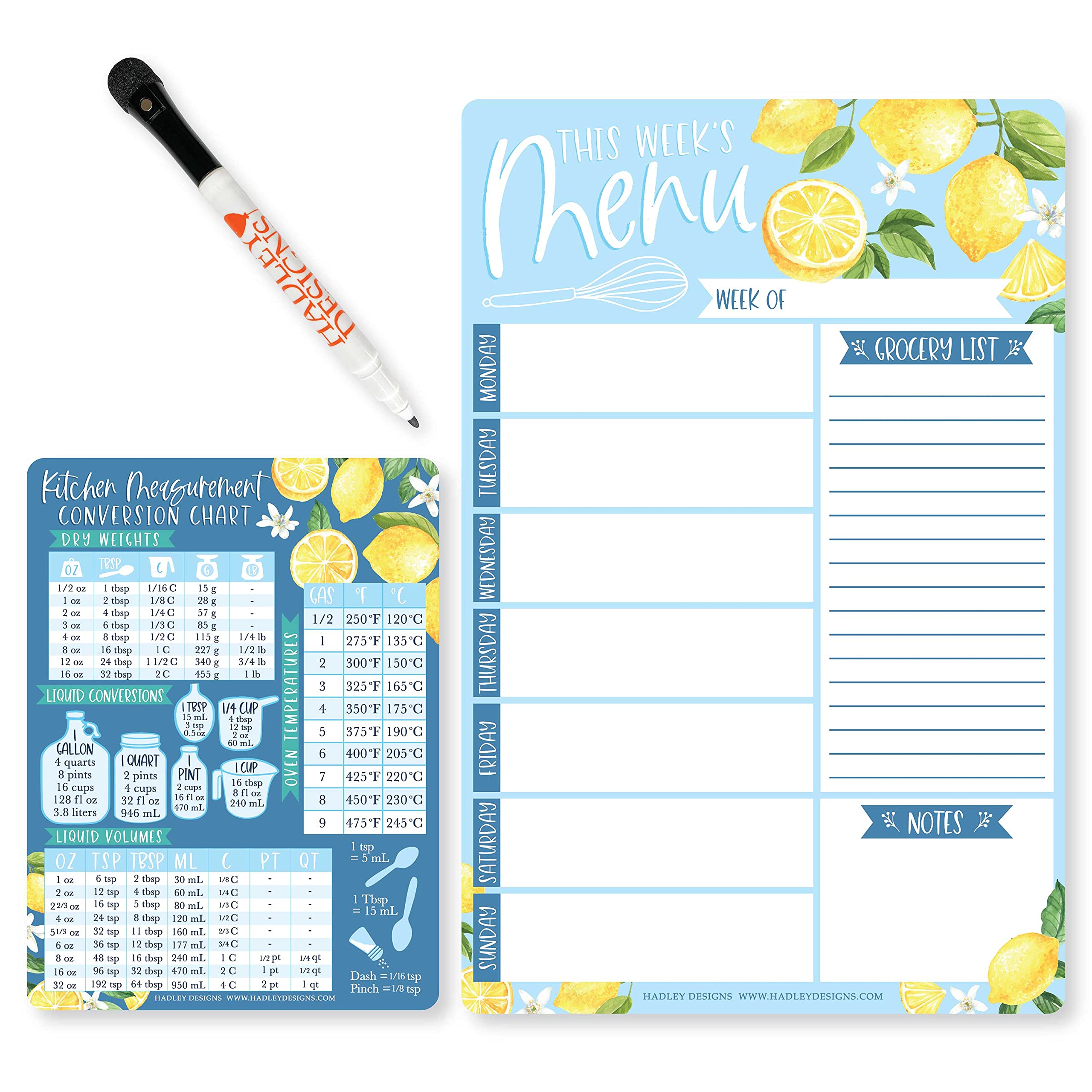 Buy Magnetic Meal Planner for Refrigerator - Lemon Magnetic Weekly Menu ...