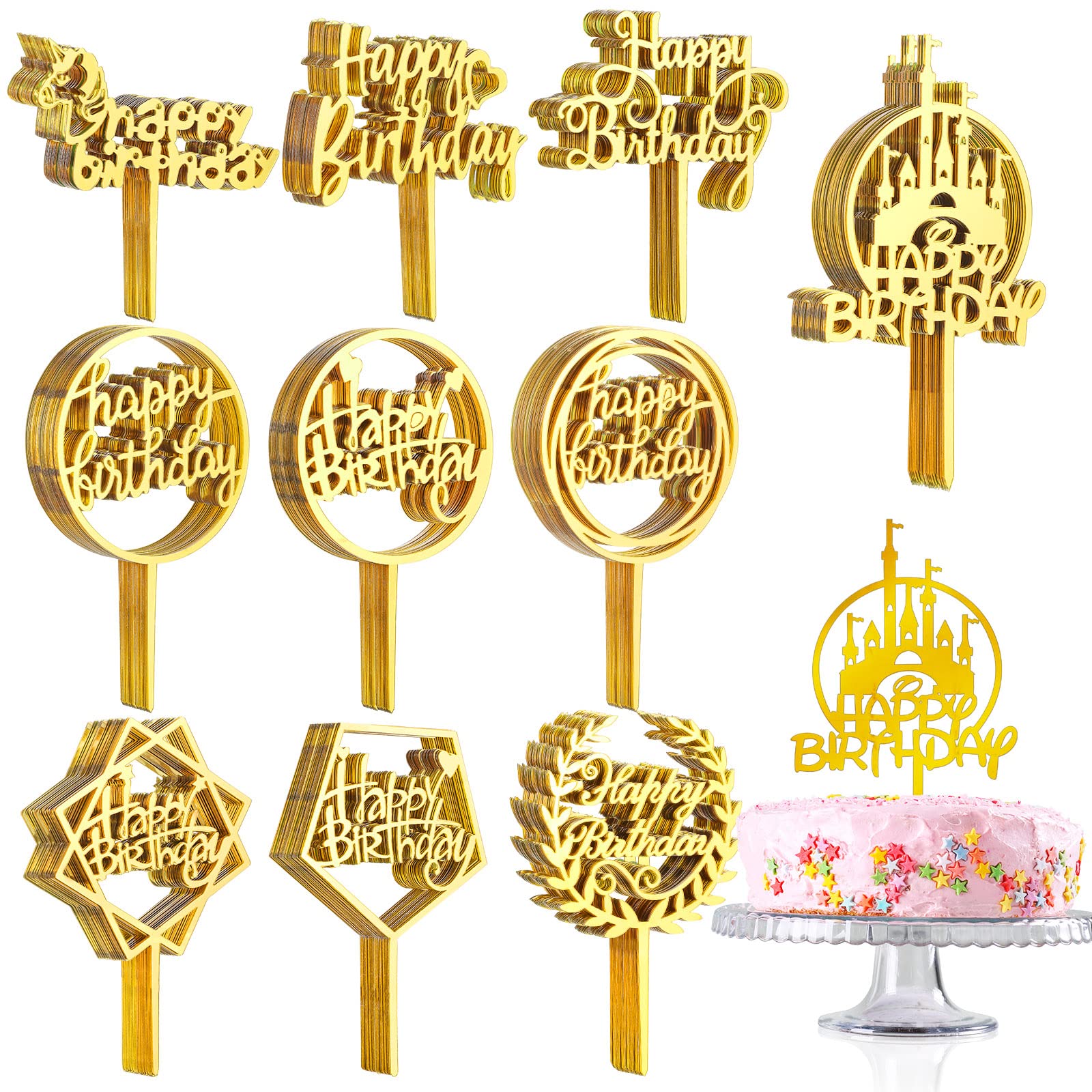 Amazon.com: 150 Pcs Happy Birthday Cake Toppers Acrylic Cake Topper ...