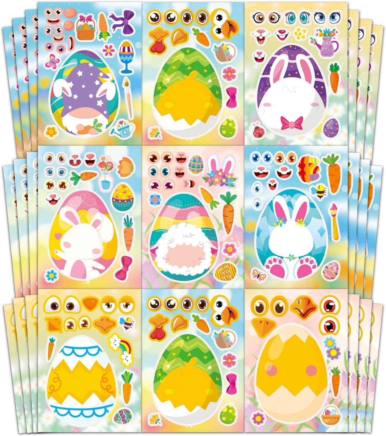 Amazon.com: Aowplc 32 Sheets Easter Make A Face Animal Stickers Mix and ...