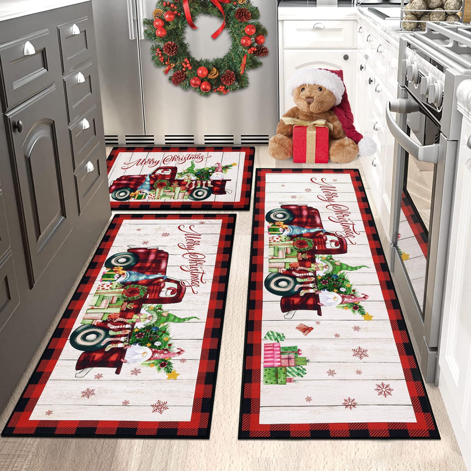 Amazon.com: SATINIOR 3 Pcs Christmas Kitchen Rugs and Mats Set Vintage ...