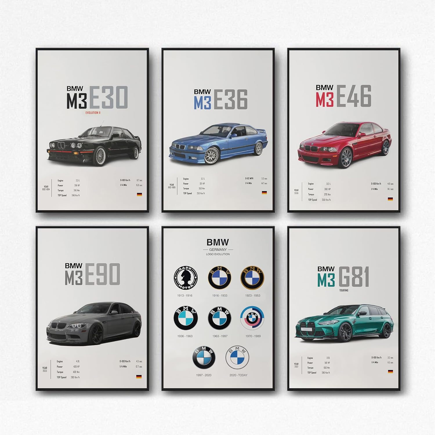 Amazon.com: XUPUE BMW M3 Collection Posters 6PCS BMW E30 E36 E46 E90 ...