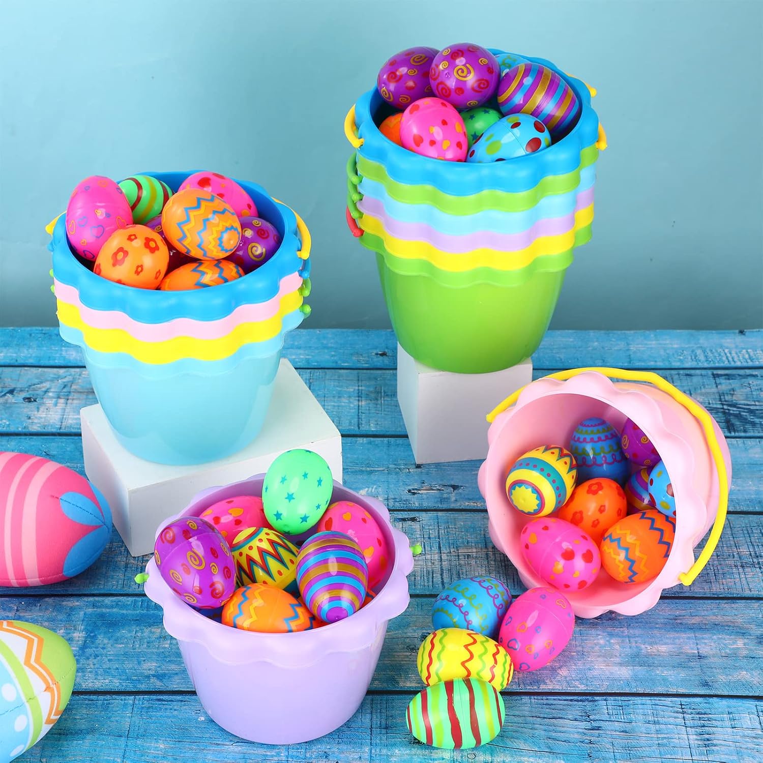 Amazon.com: Set of 12 Plastic Easter Basket for Egg Hunt Colorful ...