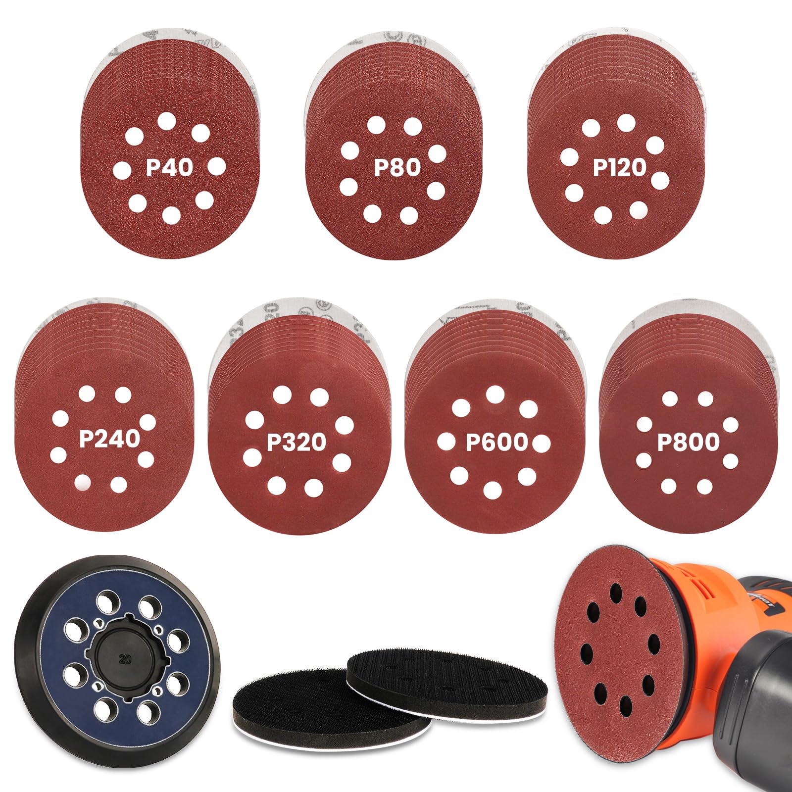 TOOVEM 73PCS Sanding Discs Set, 5 Inch 8 Hole Sanding Discs Hook and ...