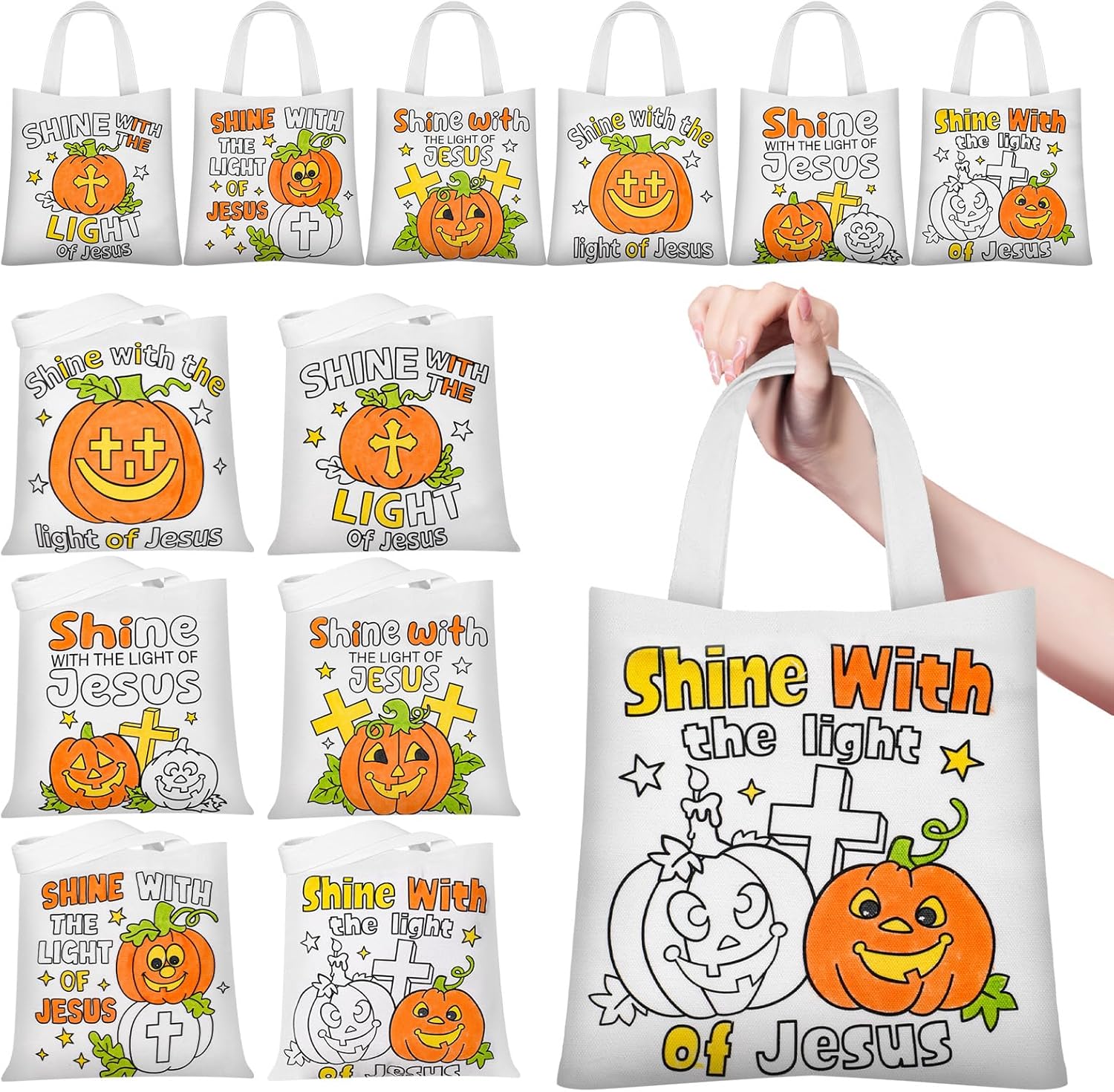 Amazon.com: Locmeo 24 Pcs Color Your Own Halloween Religious Tote Bag ...