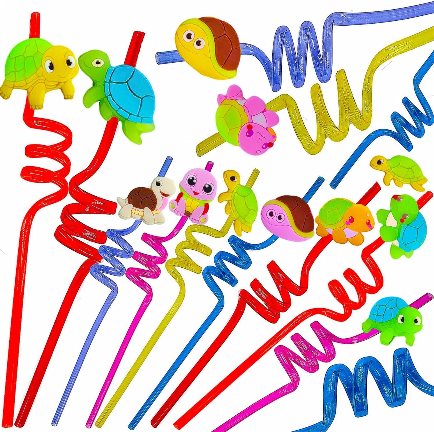 Amazon.com: 24 packs Bulk Ocean turtle Reusable Plastic Straws For ...