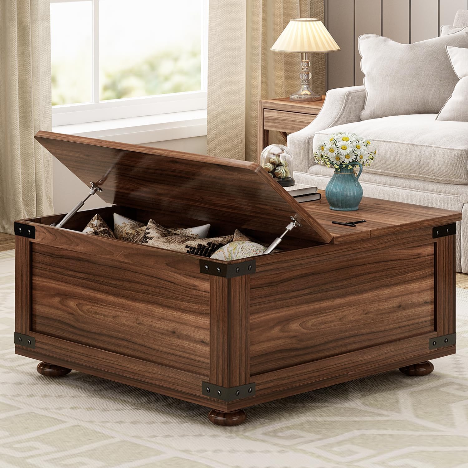 Amazon.com: MaverickFurni Farmhouse Coffee Table with Storage, Large ...