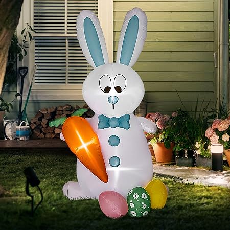 Amazon.com: ATDAWN 5 ft Easter Inflatable Bunnies with Giant Carrot ...