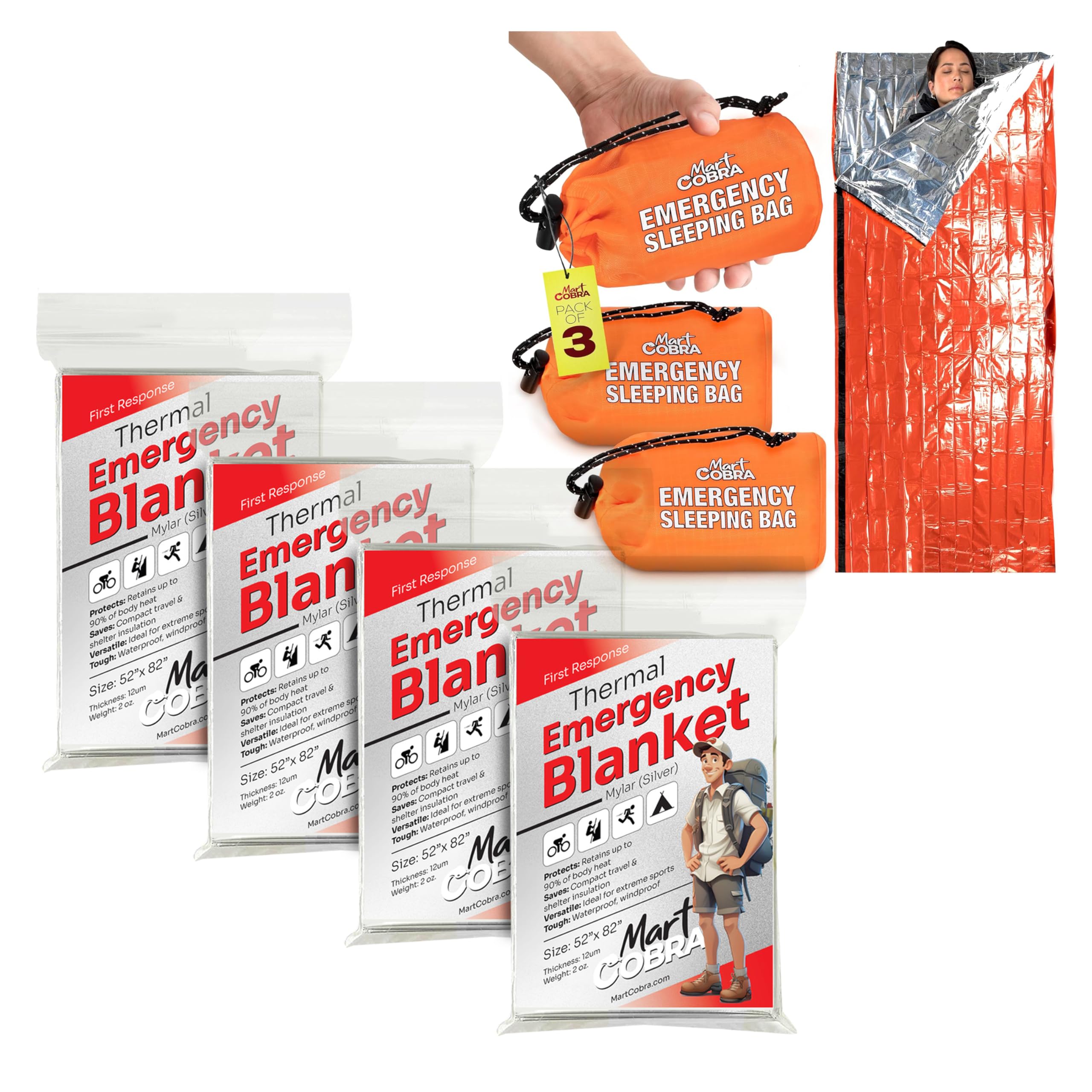 Amazon.com: Mart Cobra Emergency Blanket 4-Pack & Emergency Sleeping ...