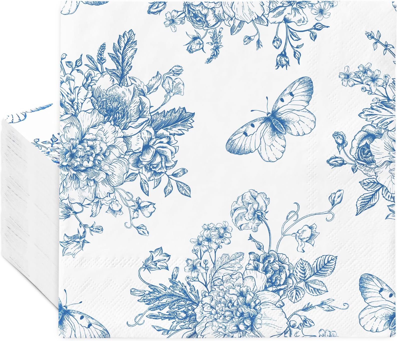 Amazon.com: JarThenaAMCS 50Pcs Blue Floral Paper Napkins Butterfly ...