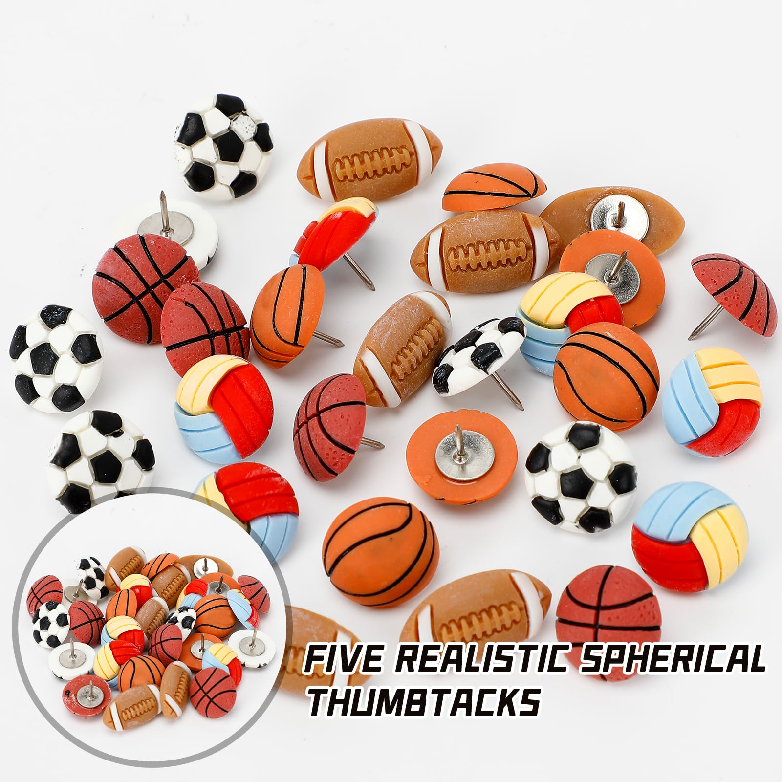 Snapklik.com : 30 Pcs Creative Sport Ball Push Pins Mini Decorative ...