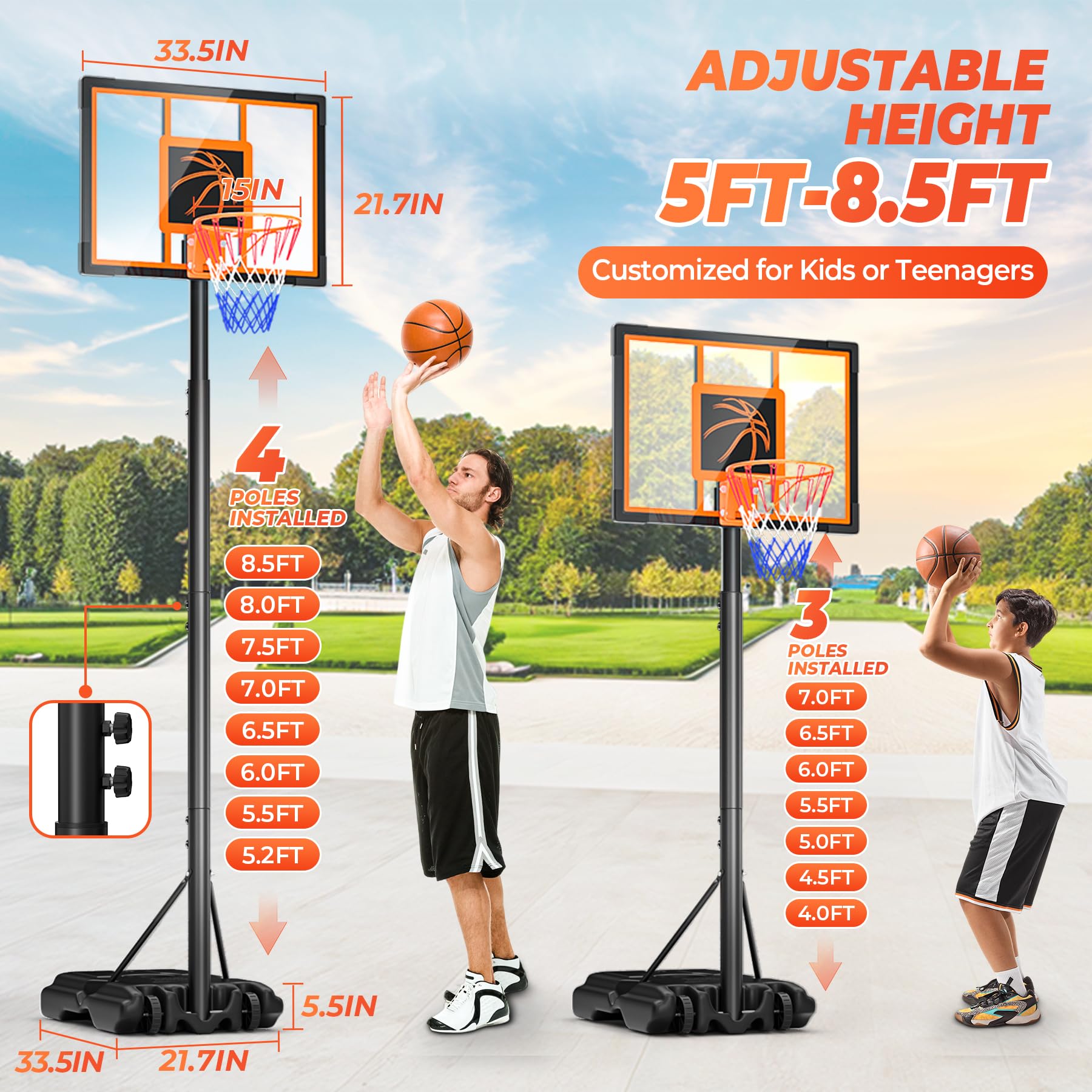 Snapklik.com : Basketball Hoop Outdoor 5-8.5ft Adjustable, Portable ...