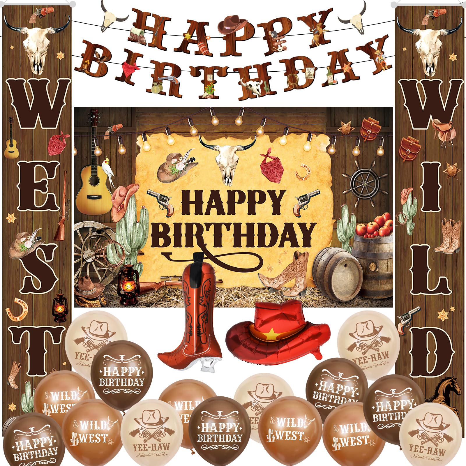 Amazon.com: Cowboy Birthday Party Decorations for Men Women Western ...