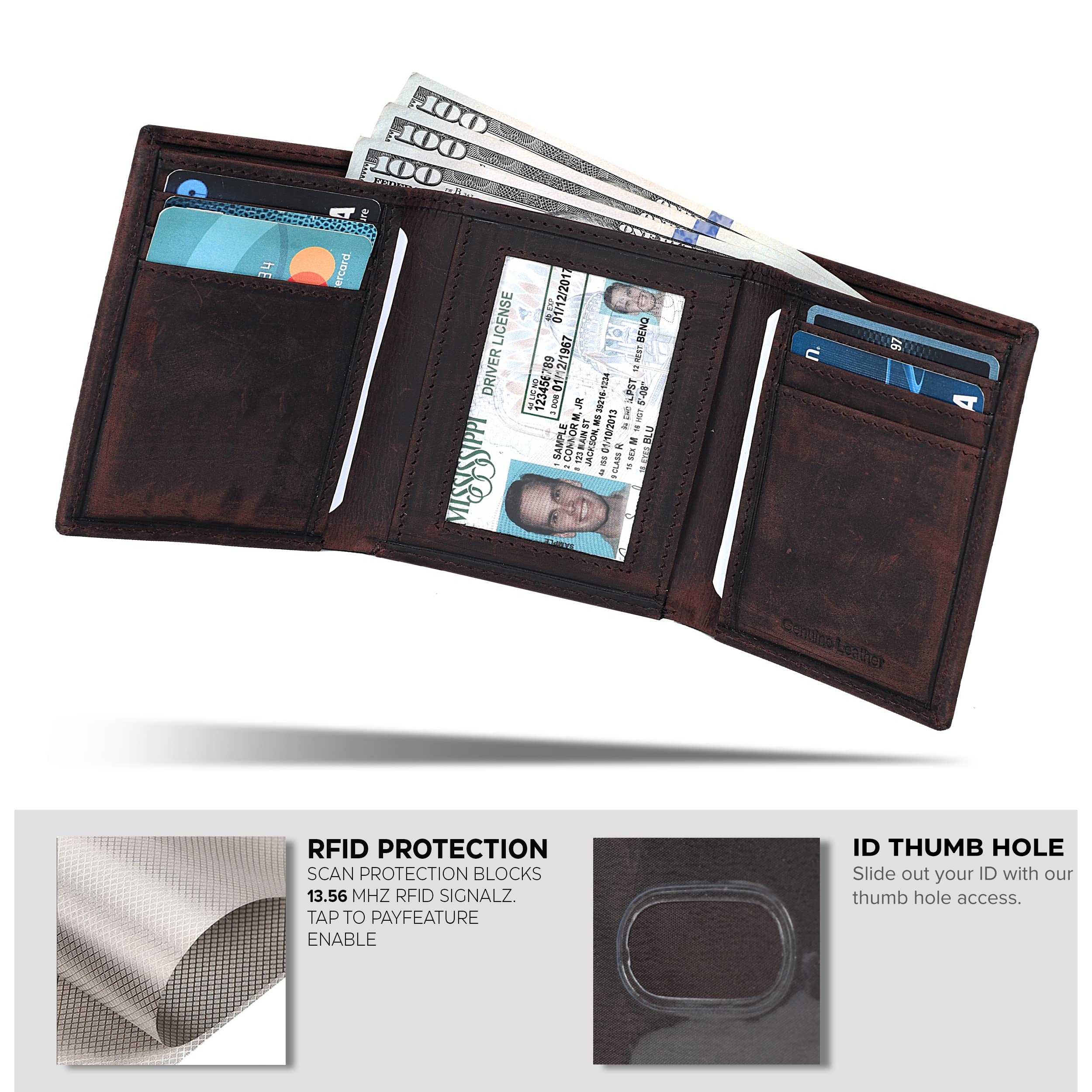Snapklik.com : Real Leather Trifold Wallet For Men - RFID Wallets Slim 6 Credit Card Holder 2 ID ...