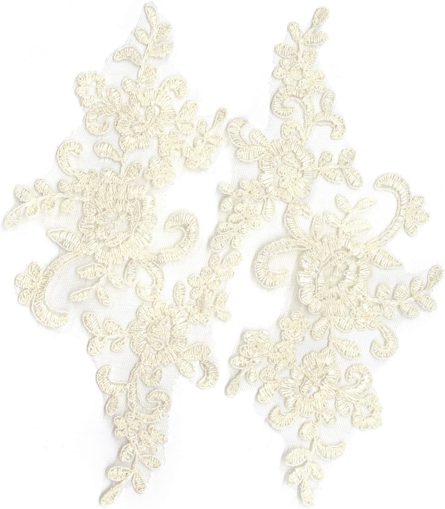 Amazon.com: Worlds 1 Pair White Lace Fabric Patches Embroidery Applique ...