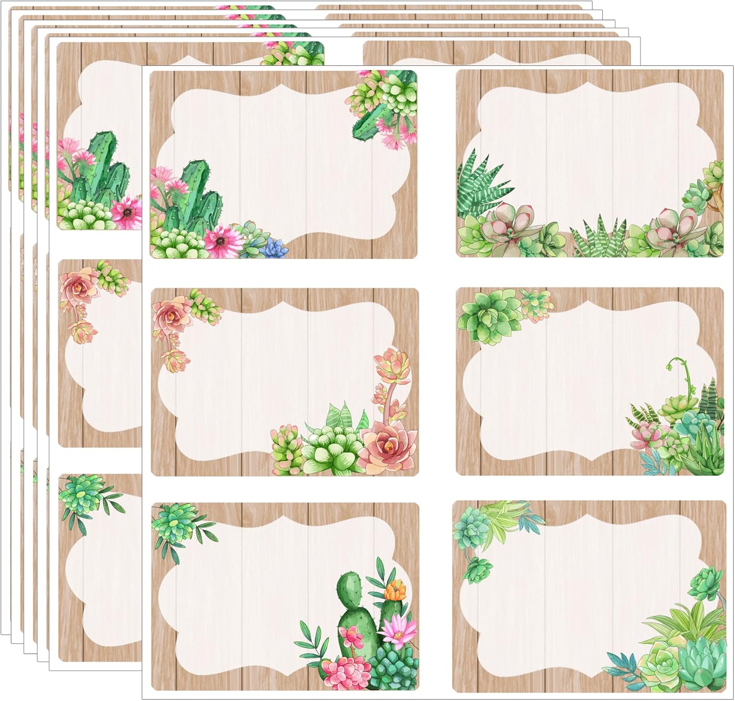 Amazon.com : Rustic Bloom Name Tags Succulent Cactus Name Stickers ...