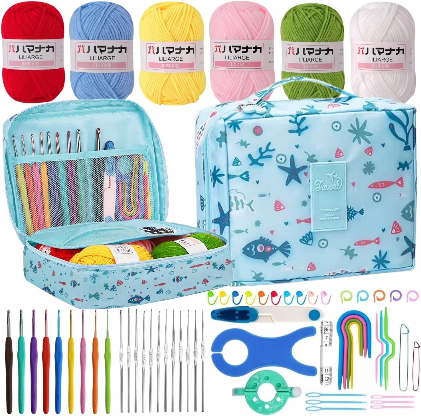 Amazon.com: Cdrompy 63Pcs Crochet Kit for Beginners,Crochet Kits for ...