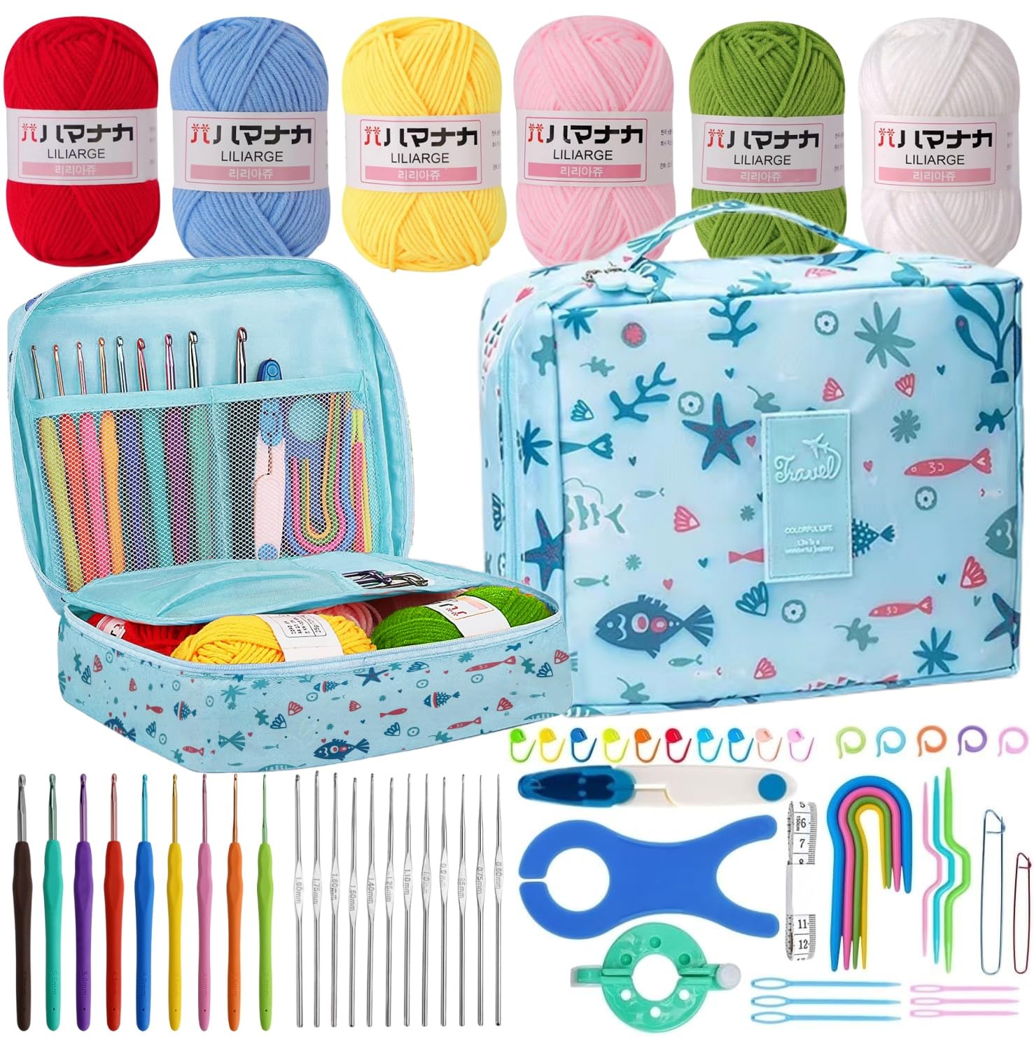 Amazon.com: Cdrompy 63Pcs Crochet Kit for Beginners,Crochet Kits for ...
