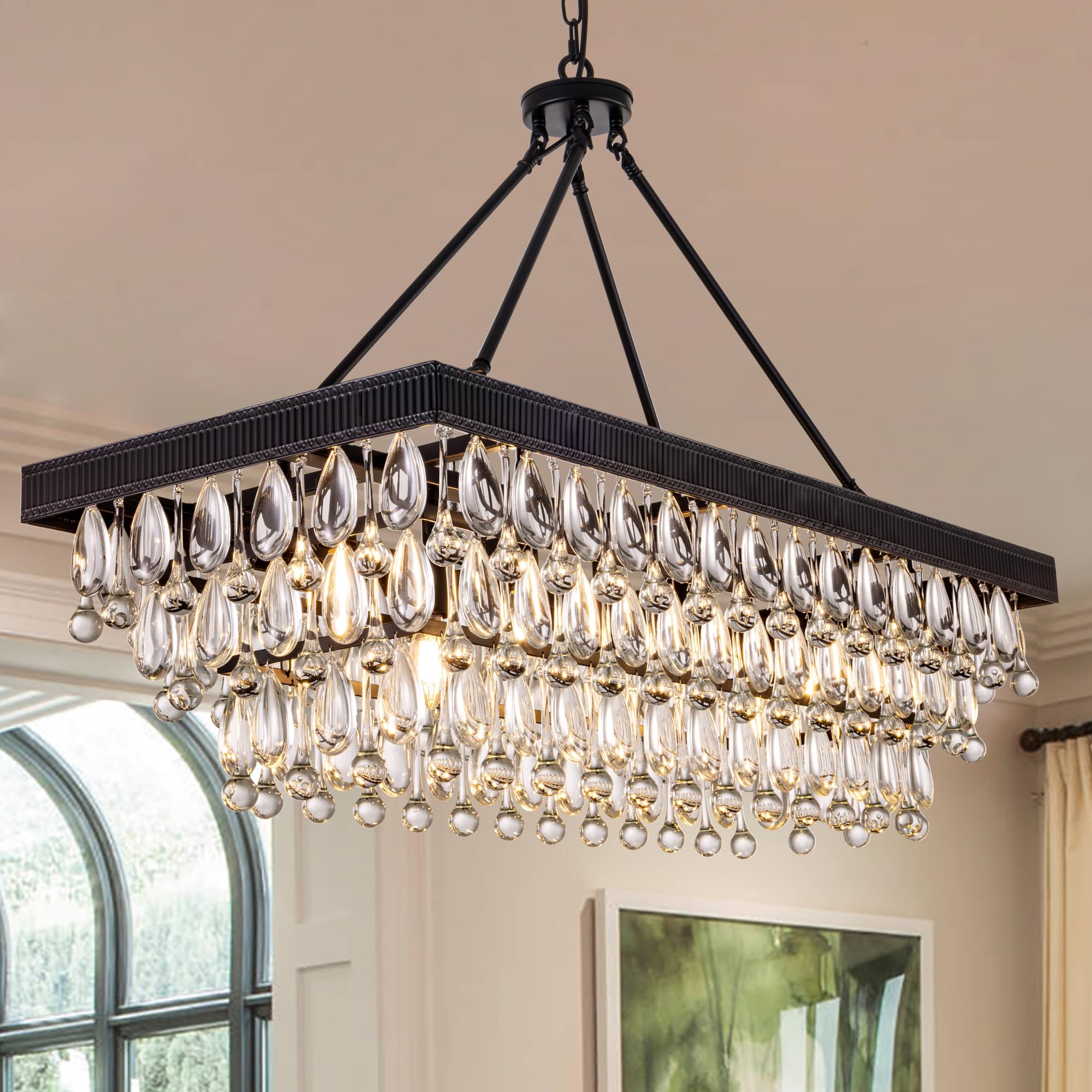 TOCHIC Crystal Dining Room Chandelier Over Table, Black Linear ...