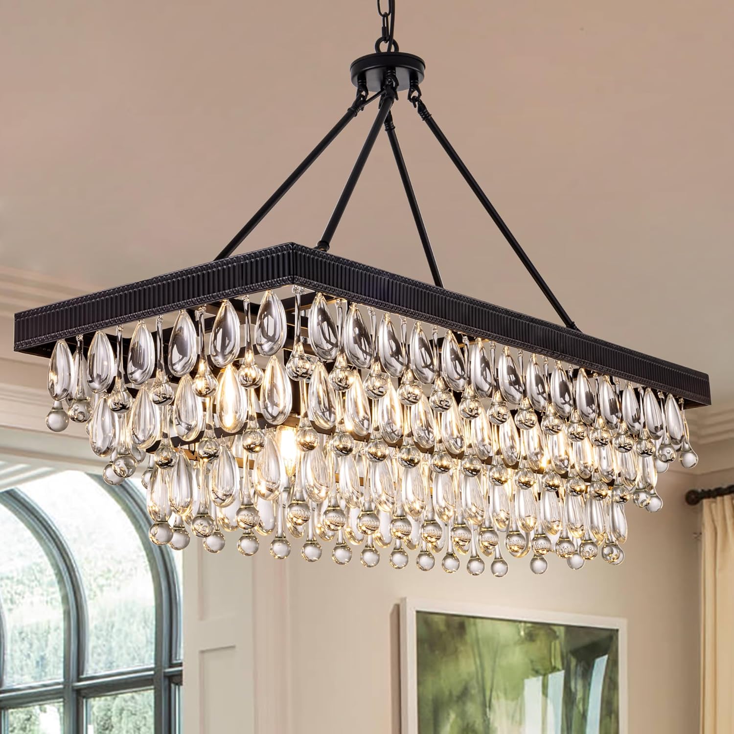 TOCHIC Crystal Dining Room Chandelier Over Table, Black Linear ...