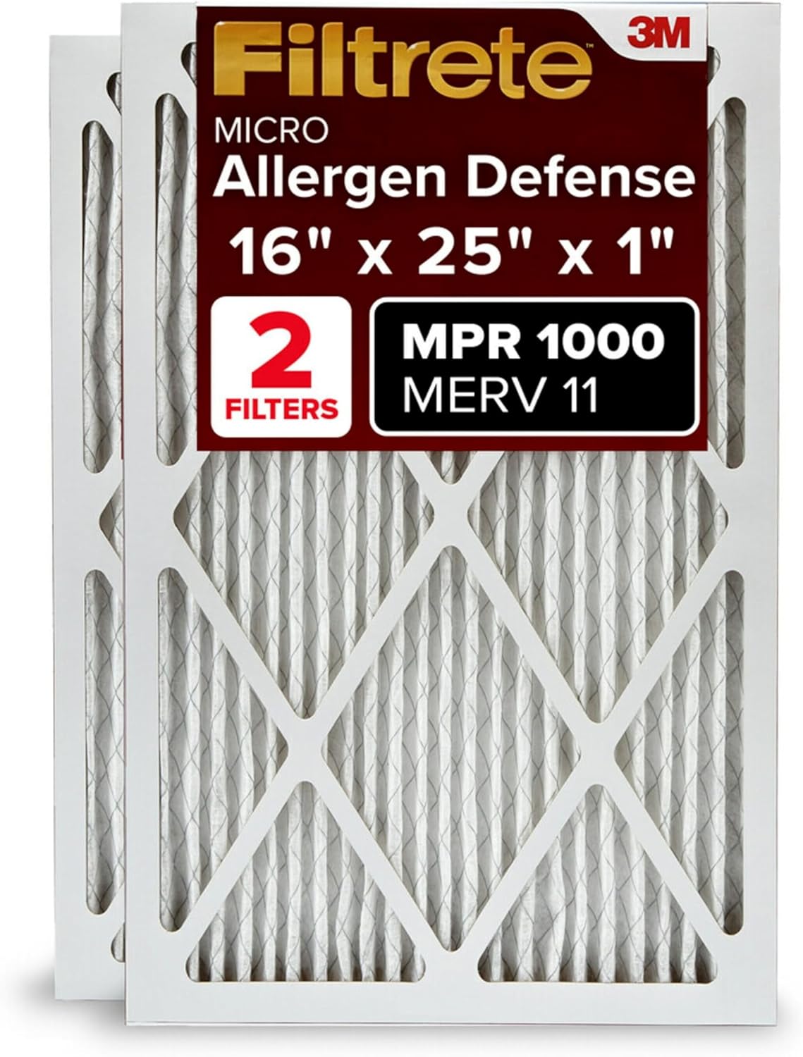 Filtrete 16x25x1 AC Furnace Air Filter, MERV 11, MPR 1000, Micro Allergen Defense, 3-Month ...