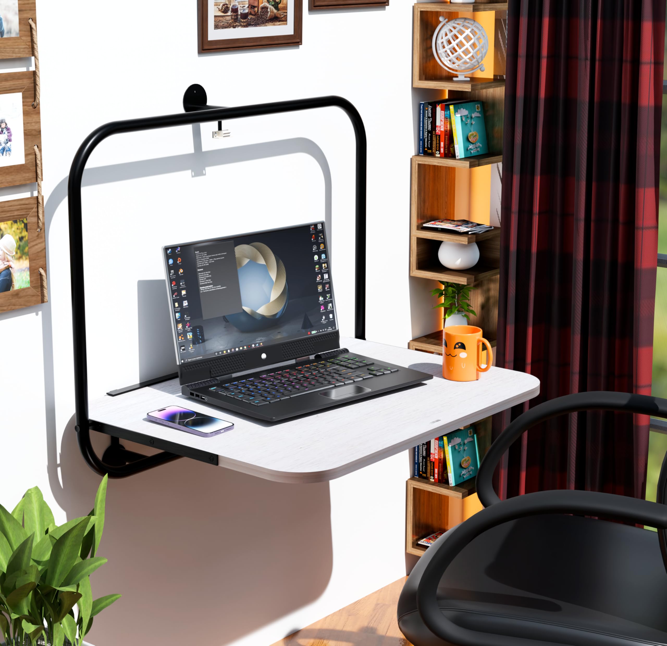 Wall Mount Study Table with Modern Compact Folding Desk for Home Office ...