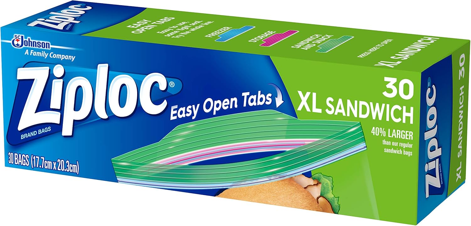 Ziploc XL Plastic Sandwich Bags with Secure Seal and Easy Open Tabs ...