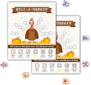 Amazon.com: Kids Game for Thanksgiving, Roll A Turkey Game, 20 Play ...
