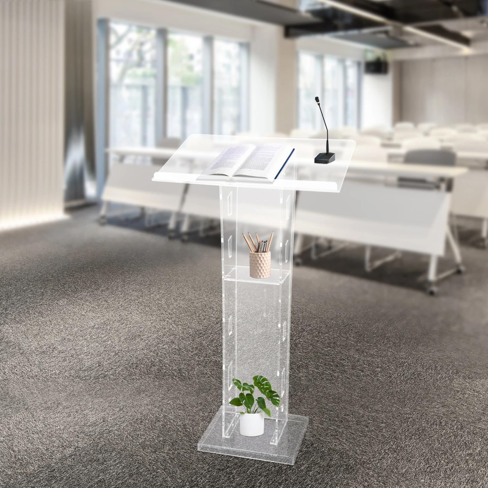 Amazon.co.jp: Acrylic Podium Stand with lights,43" Tall Modern Lecterns ...