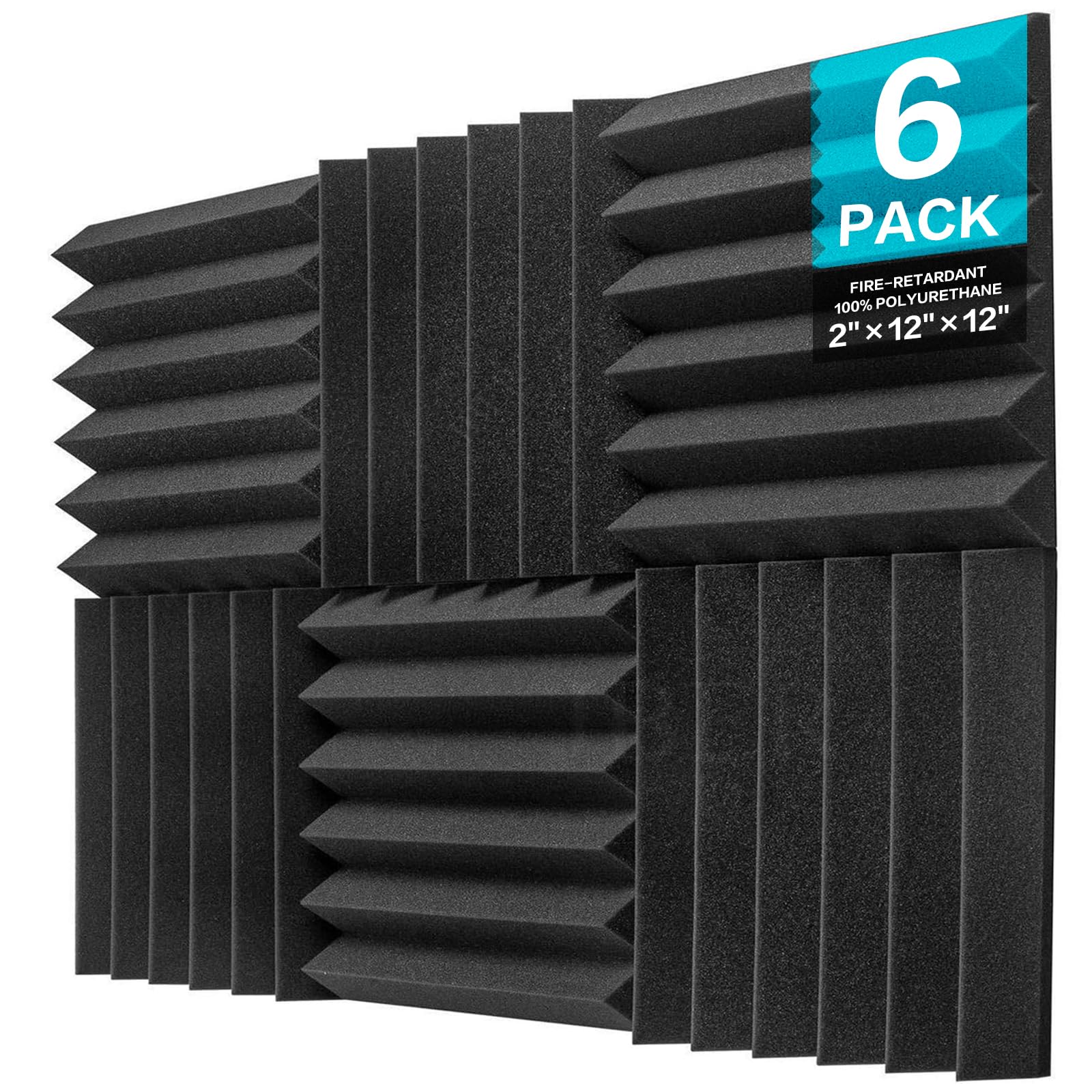 Snapklik.com : JBER 6 Pack Acoustic Foam Wedge, 2" X 12" X 12" Studio ...