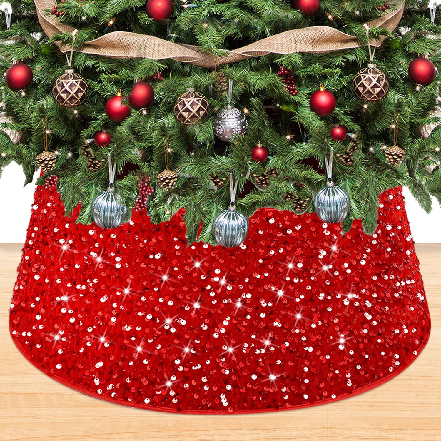 Amazon.com: OMKSIH Christmas Tree Collar Red Sequin Tree Skirt ...
