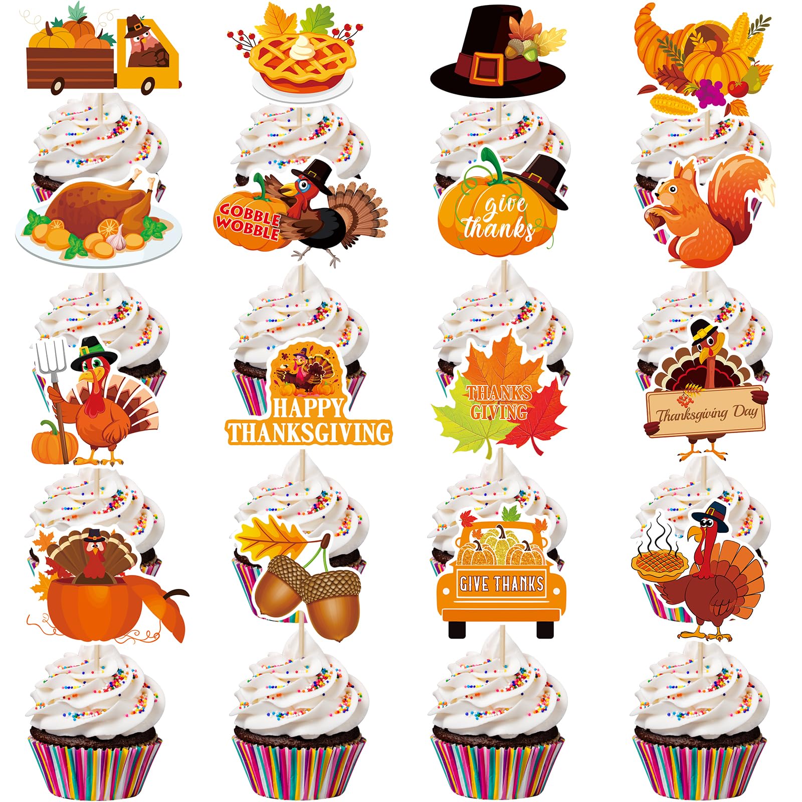 Amazon.com: Happy Thanksgiving Cupcake Toppers Turkey Cupcake Toppers ...