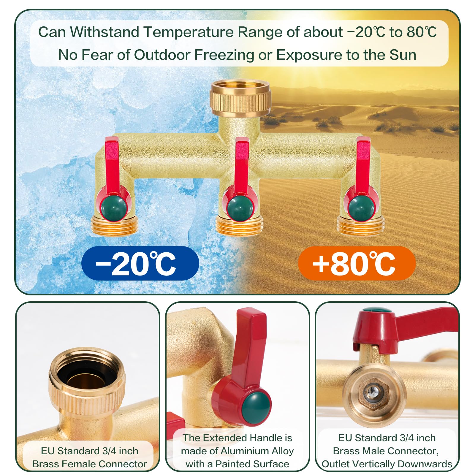 iBamso Heavy Duty Brass Tap Splitter, 3/4 Inch 3 Way Garden Hose Tap ...