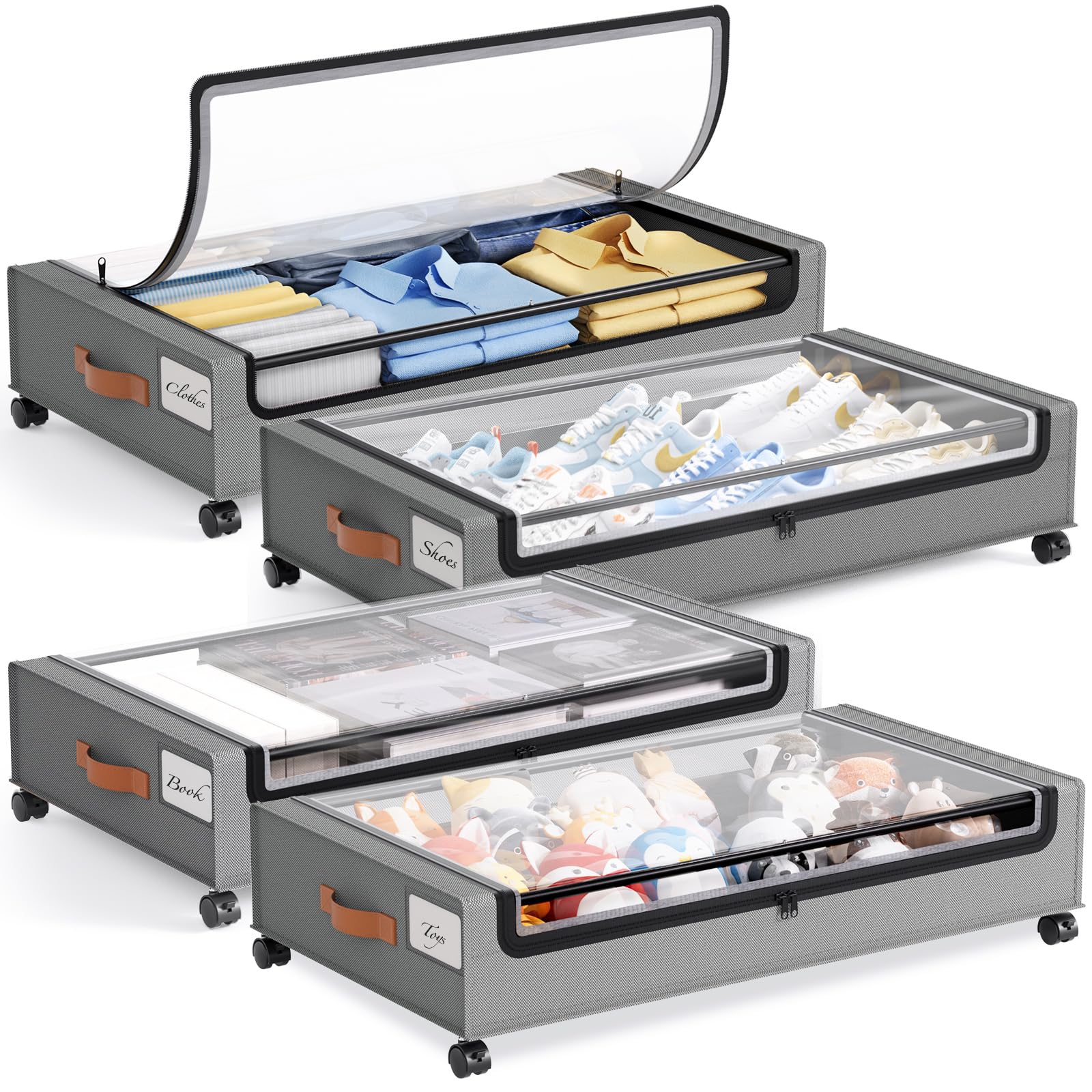 Amazon.com: Yecaye 4 Pack Under Bed Storage with Wheels, Under Bed ...