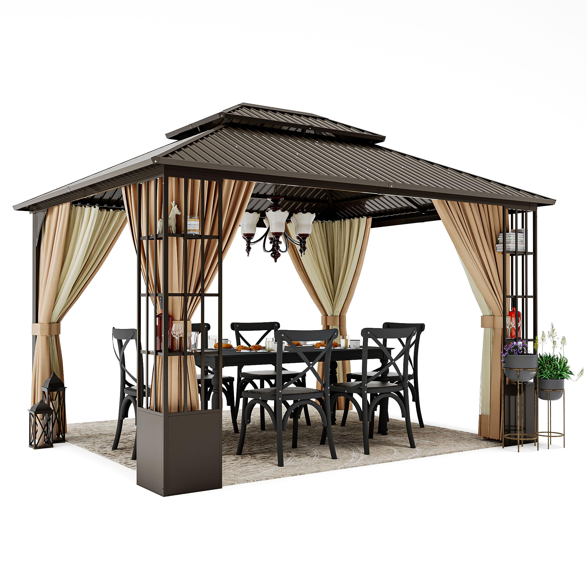 Amazon.com : HAPPATIO 10' x 12' Hardtop Gazebo, Outdoor Gazebo with ...