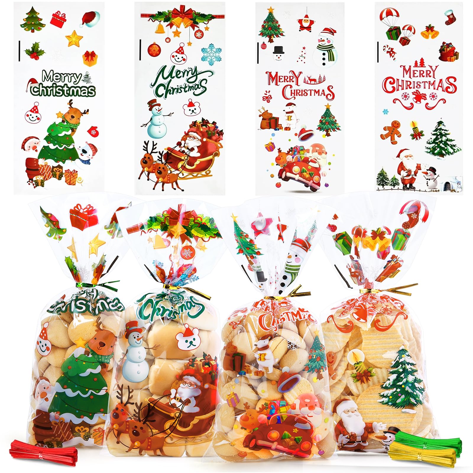 Amazon.com: JMANNI 120 Pcs Christmas Cellophane Treat Bags, Clear ...