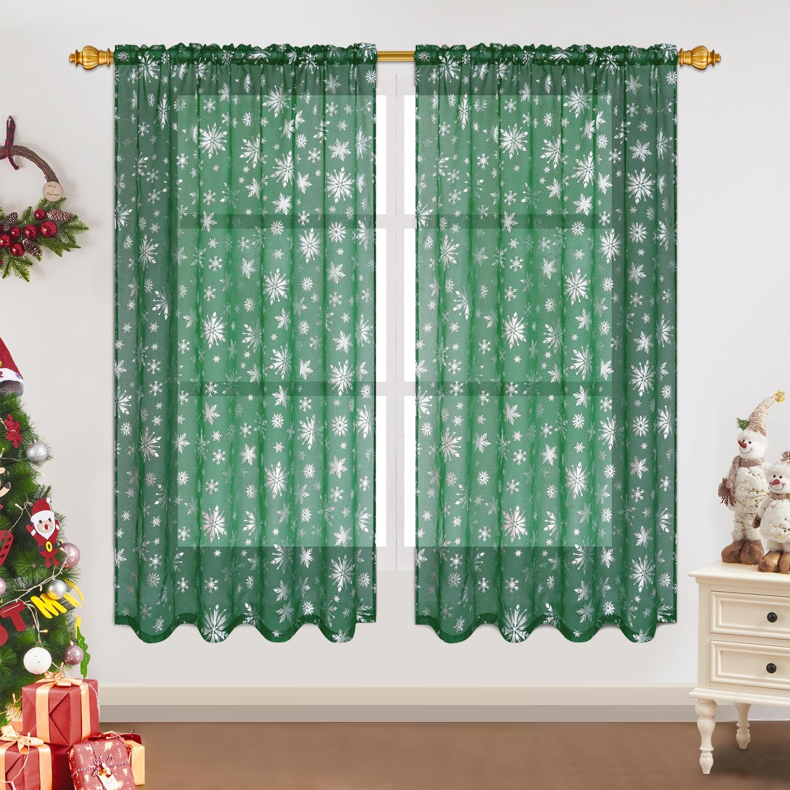 Amazon.com: FRAMICS Christmas Sheer Curtains for Living Room, Silver ...
