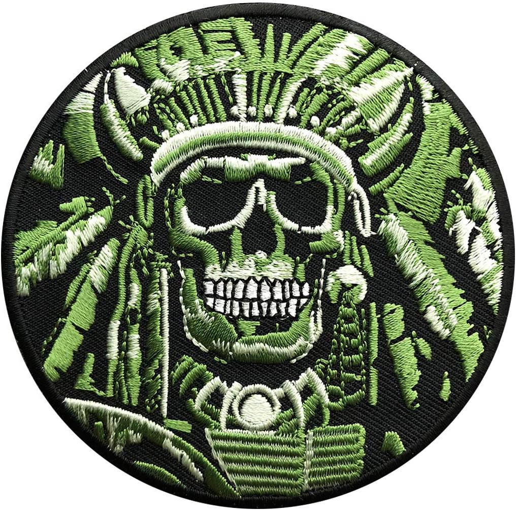 Amazon.com: Indian War Chief Skull Embroidered Hook Patch (3.5 inch ...