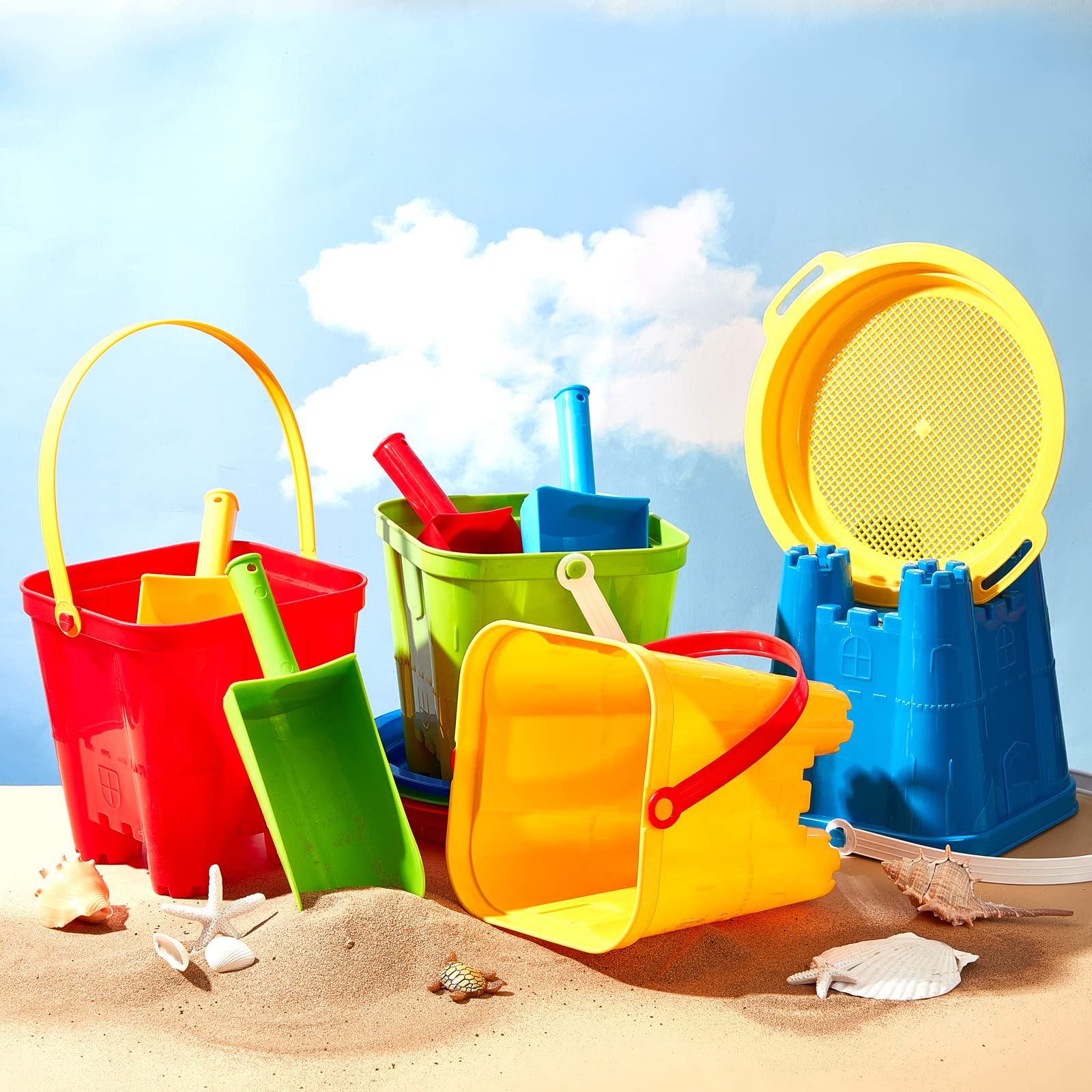 Lenwen 4 Set Beach Sand Toys Includes 4 Plastic Sand Buckets Pails, 4 ...