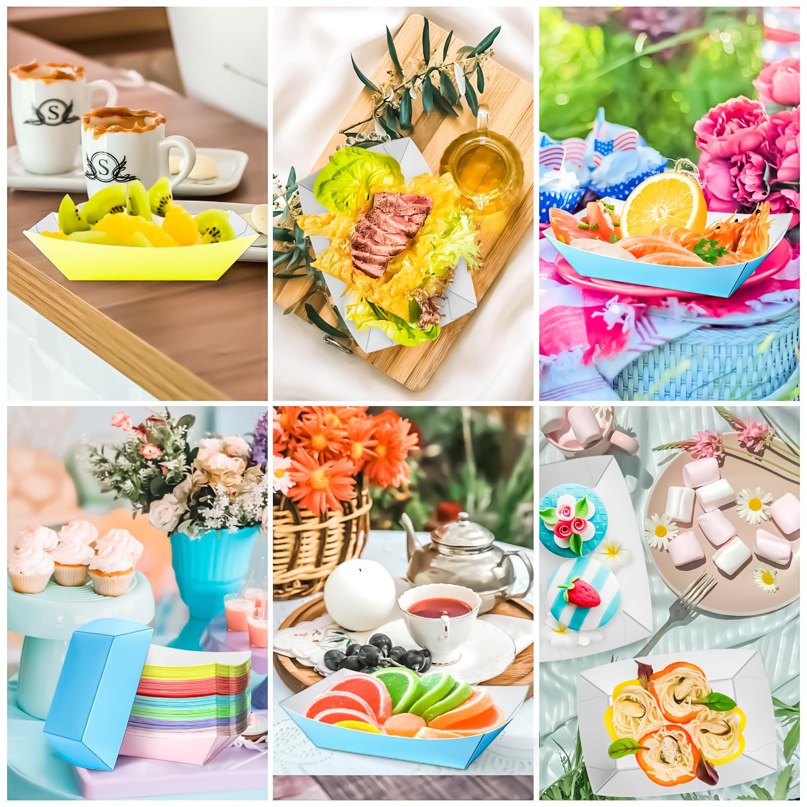 Snapklik.com : MotBach 40 Pack Colorful 1Lb Paper Food Boat Trays ...