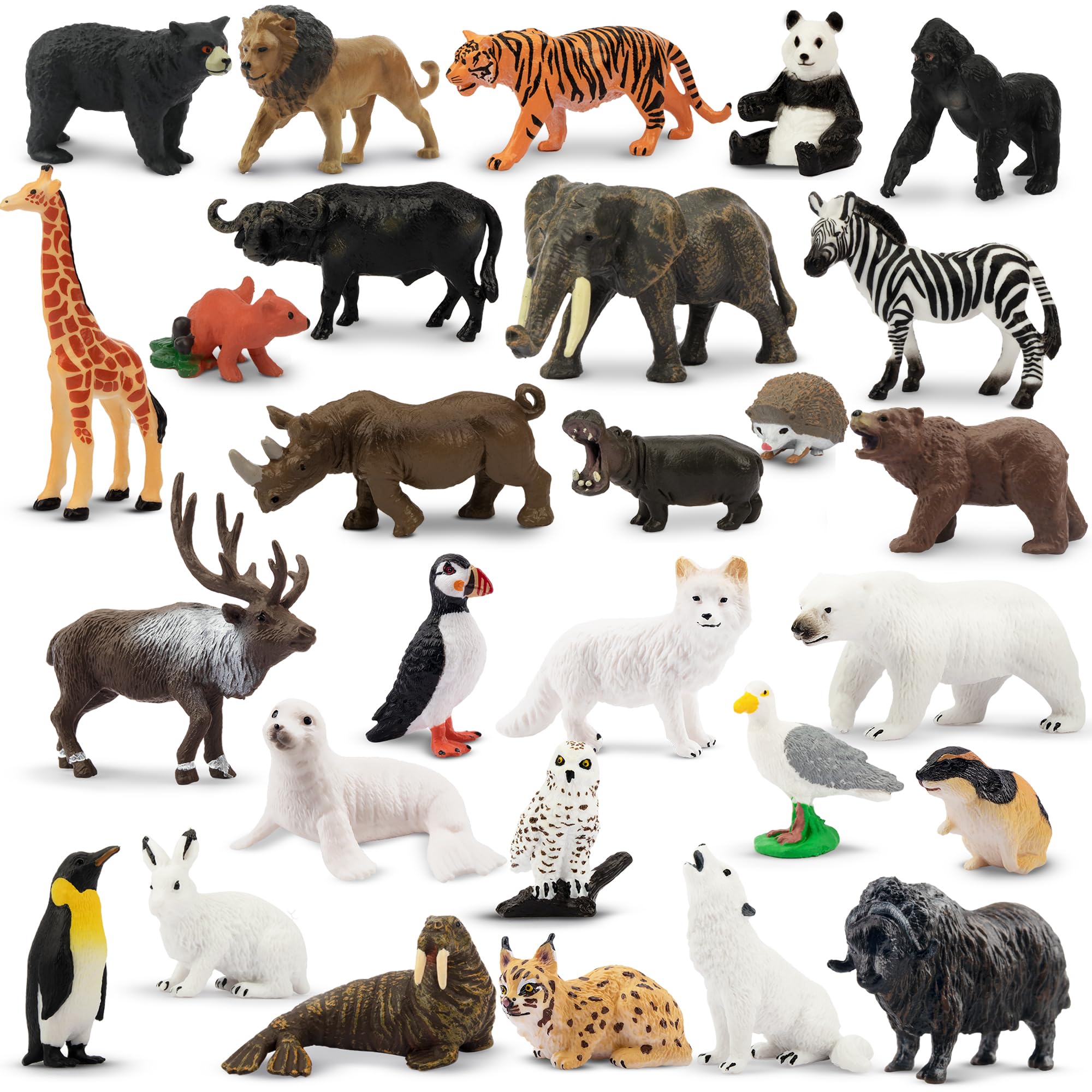 Amazon.com: Toymany 28PCS Mini Jungle Animal Figurines and Arctic ...