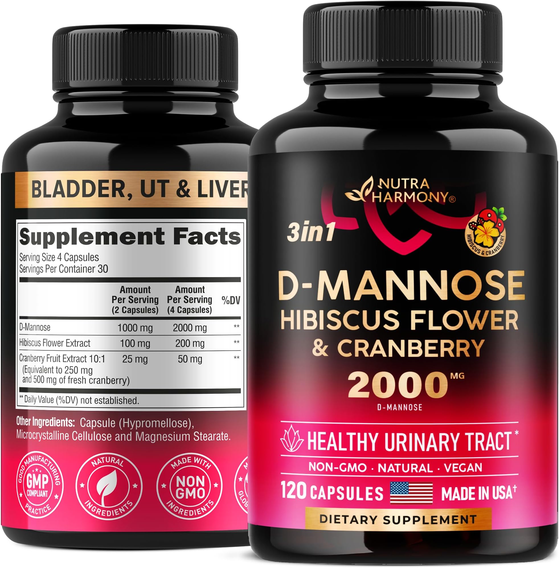 Amazon.com: D-Mannose 2000mg Capsules - 3-in-1 Urinary Tract Health ...